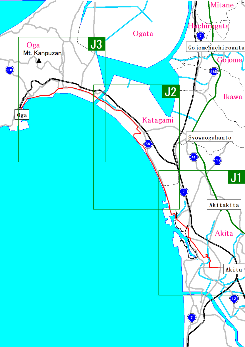 Maps for Cycling Route in Akita prefecture of Japan
